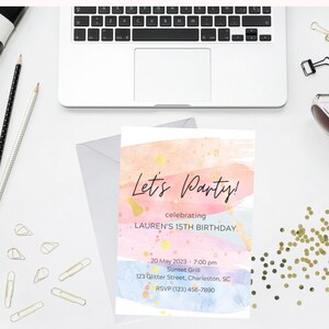 Rainbow Watercolor Pastel Birthday Party Invitation Announcement - Etsy