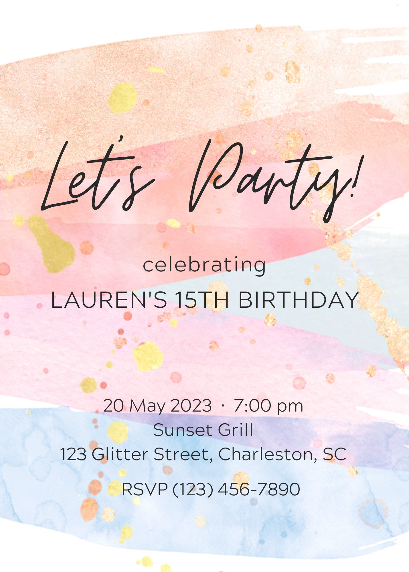 Rainbow Watercolor Pastel Birthday Party Invitation Announcement - Etsy