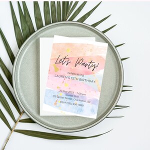 Rainbow Watercolor Pastel Birthday Party Invitation Announcement - Etsy