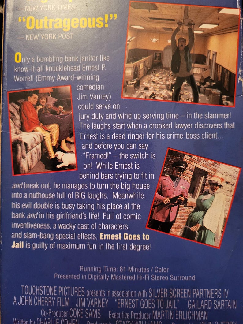 Ernest Goes to Jail VHS Jim Varney - Etsy