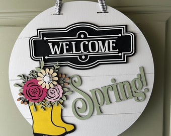 18”welcome Spring Door Hanger - Etsy