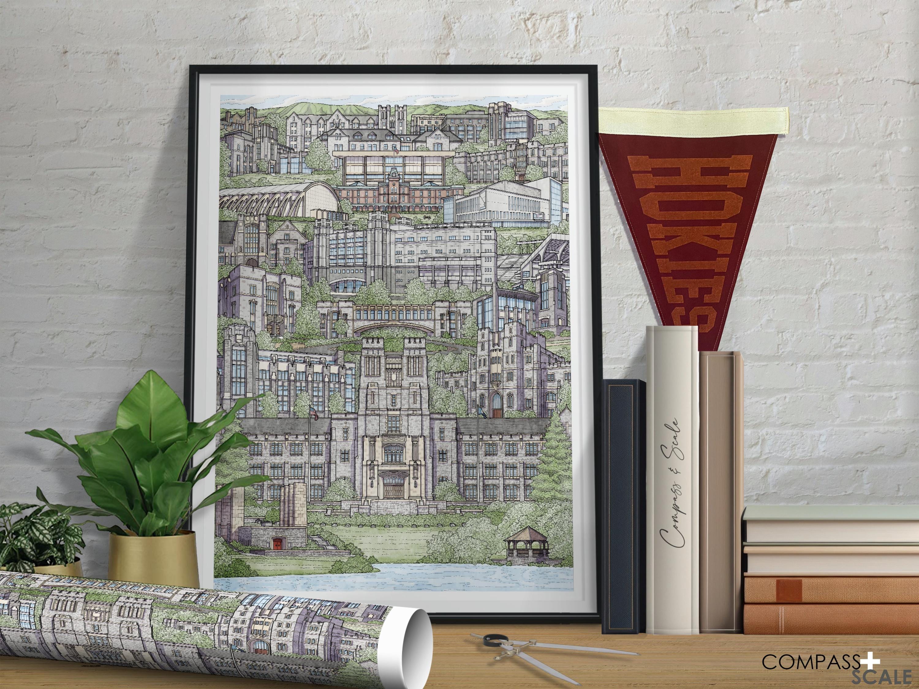Virginia Tech in Color - Architecture Illustration - Skyline - Art ...