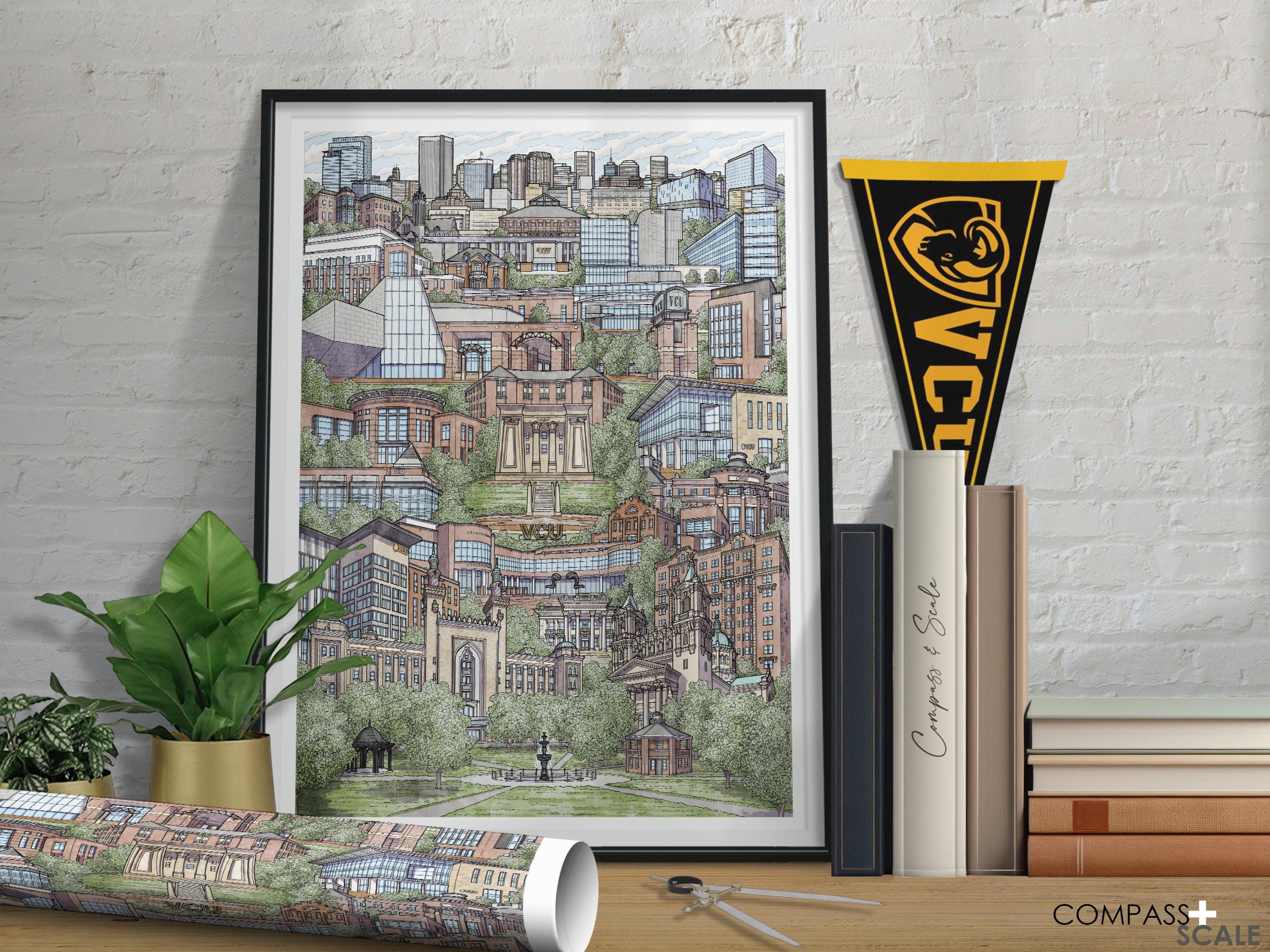 VCU in Color - Architecture Illustration - Skyline - Art Print Drawing ...