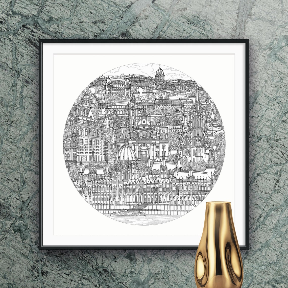Budapest, Hungary Fine Art Architecture Cityscape Illustration Skyline ...