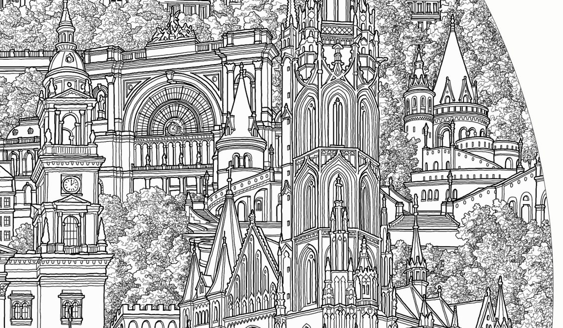 Budapest, Hungary Fine Art Architecture Cityscape Illustration Skyline ...