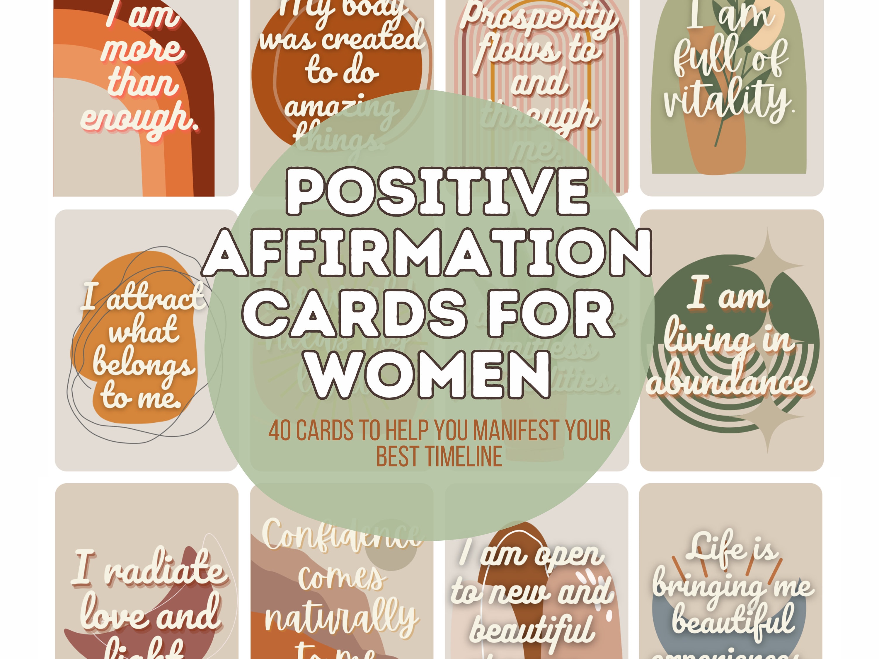 Positive Affirmation Cards for Women, Digital Affirmation Cards, Boho ...