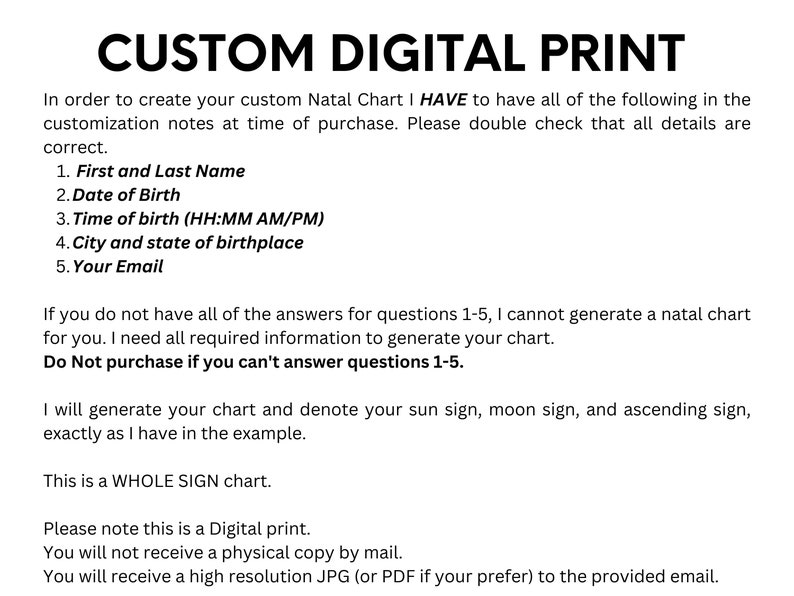 Personalized Big Three Chart, Custom Natal Chart, Astrology Chart ...