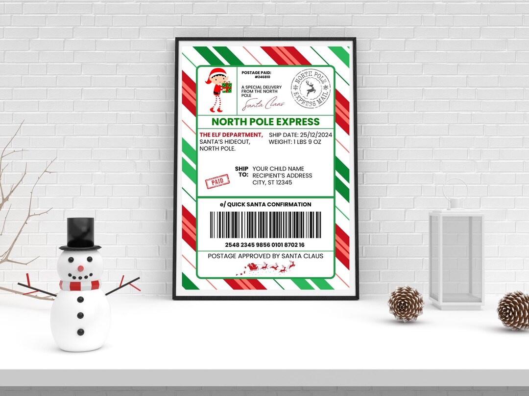 Editable North Pole Express Shipping Label - Christmas Gift Label ...