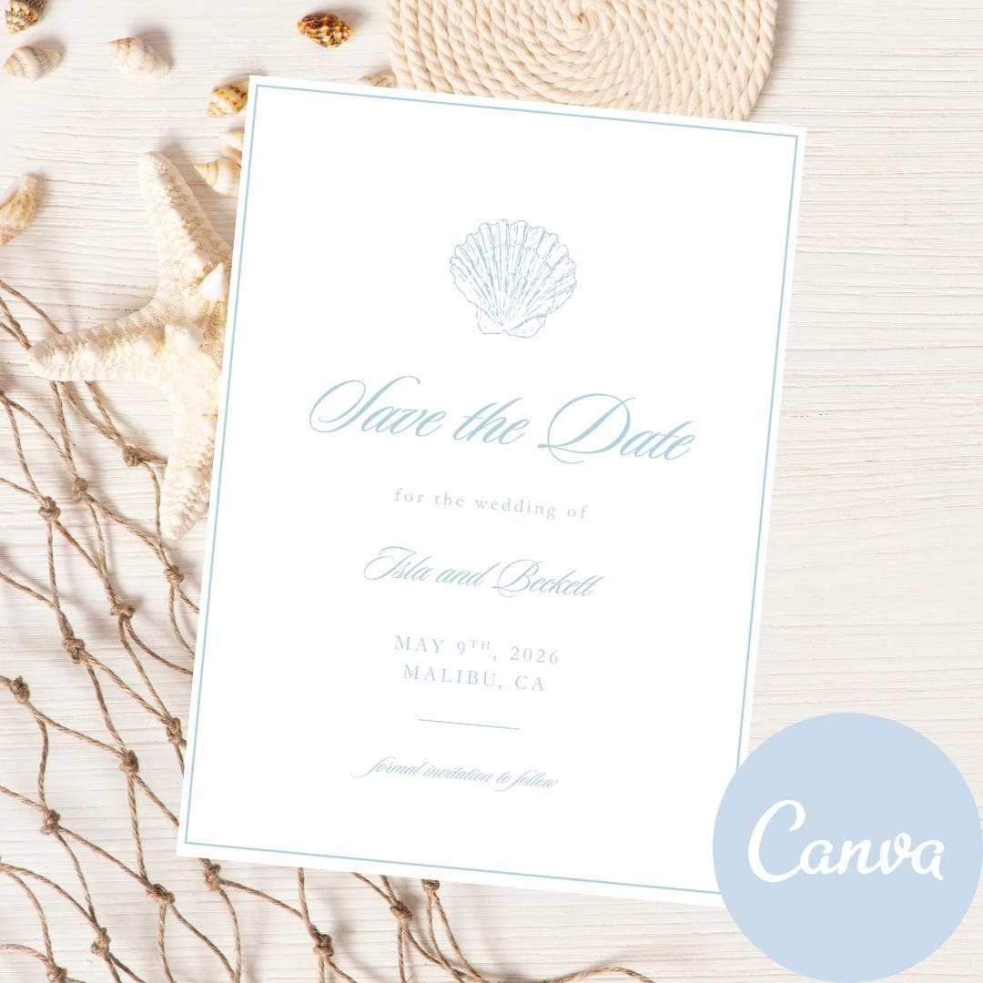 Seashell Save the Date Invitation: Coastal Beach Wedding (canva ...