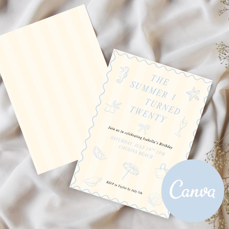 The Summer I Turned Pretty Birthday Invitation | Coastal Blue Canva ...