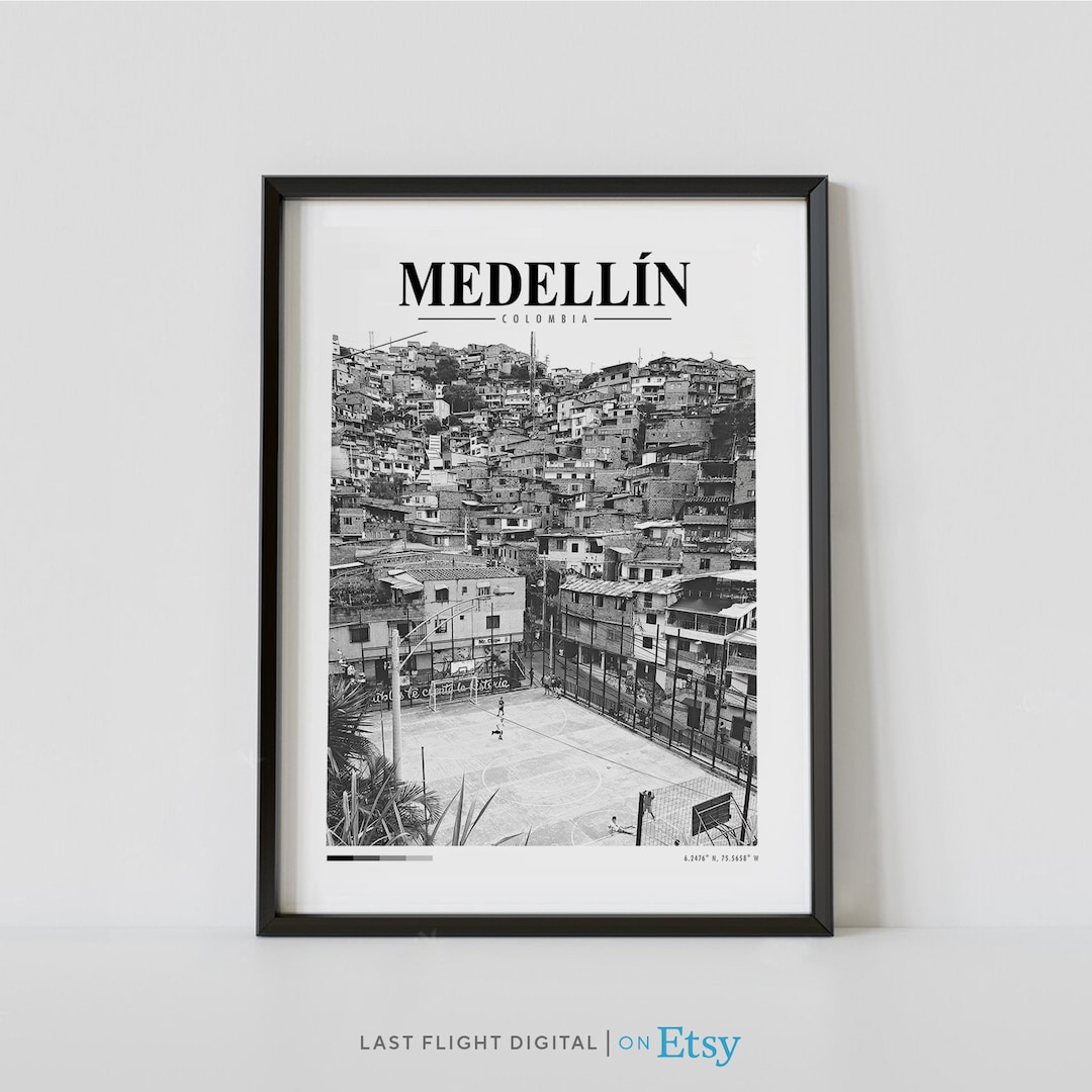 Colombia Poster Medellin Print Cityscape Favelas Colombia - Etsy