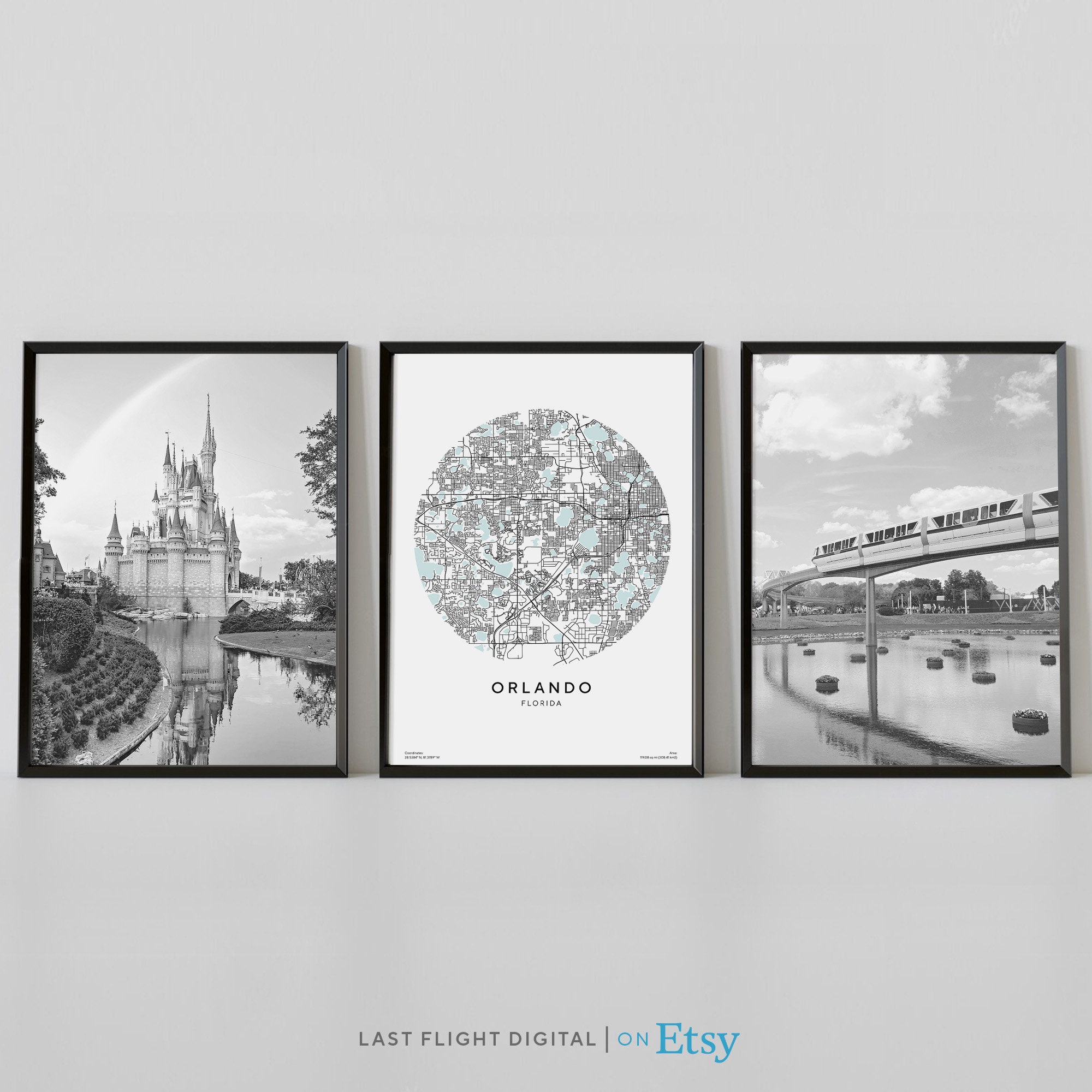 Orlando Poster, Set of 3, Magic Kingdom, Florida Poster, Orlando Print ...
