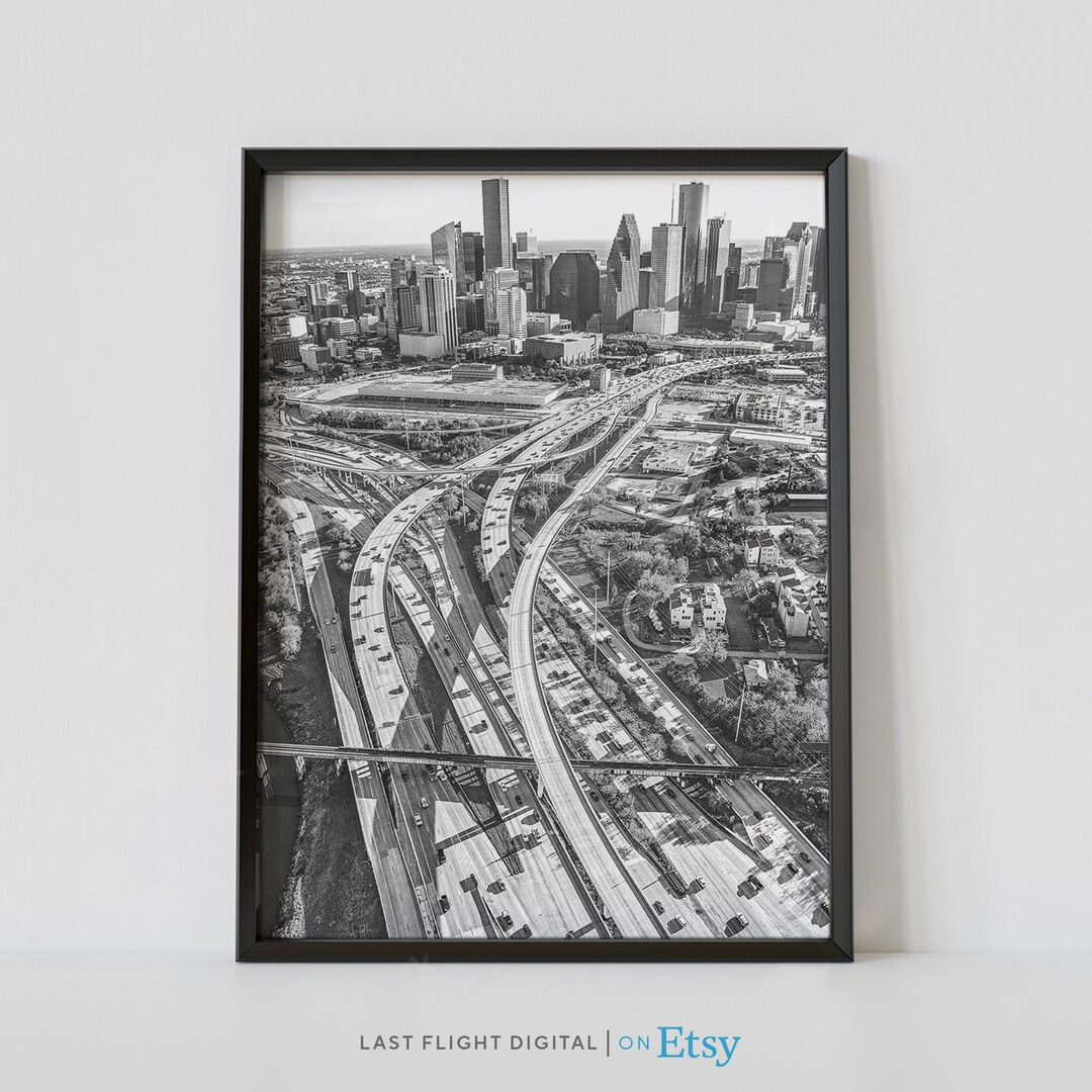 Texas Print, Houston Poster, I-45 Freeway, Cityscape, Texas Poster ...