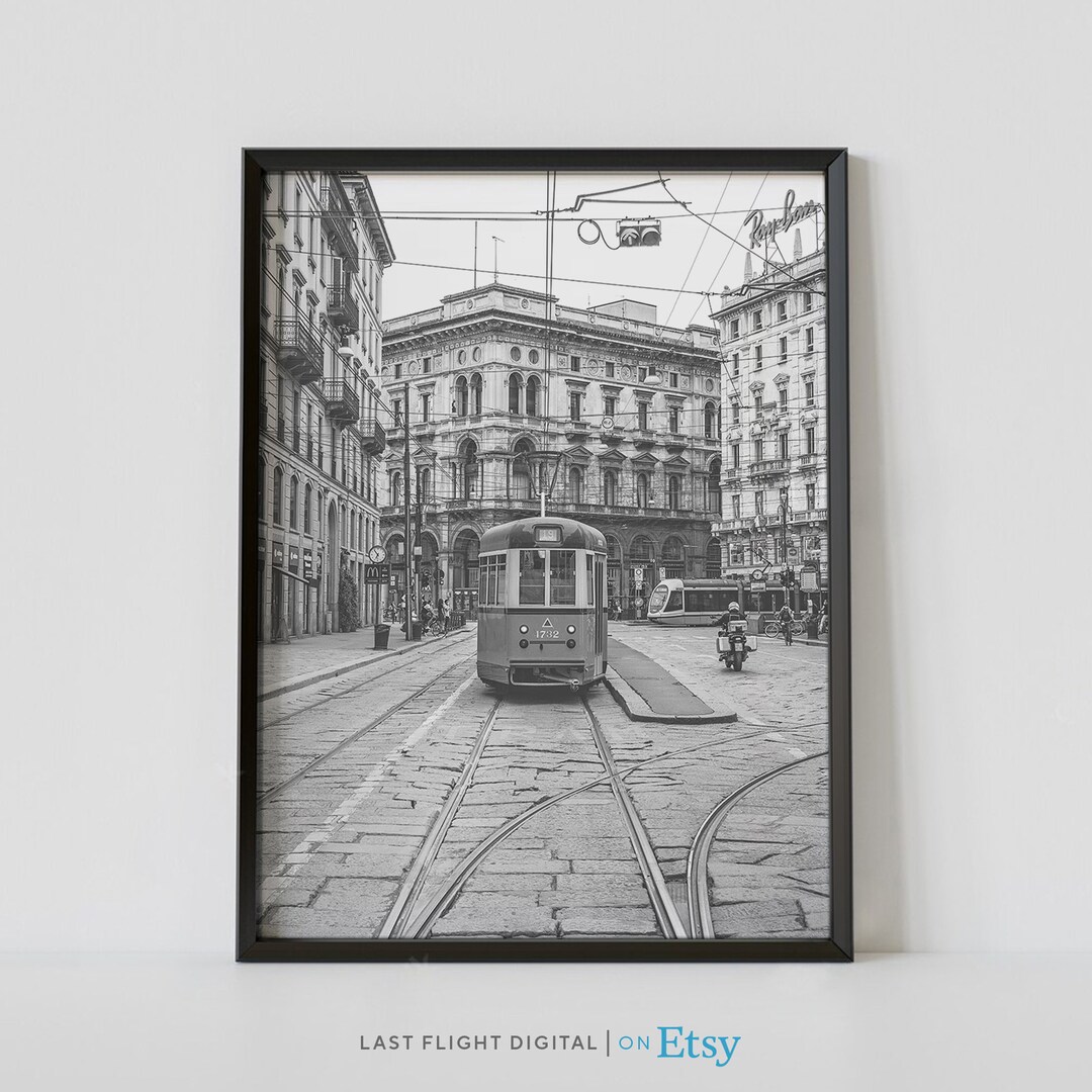 Italy Print, Milan Poster, Tramway, Trolley, Italy Poster, Black and ...