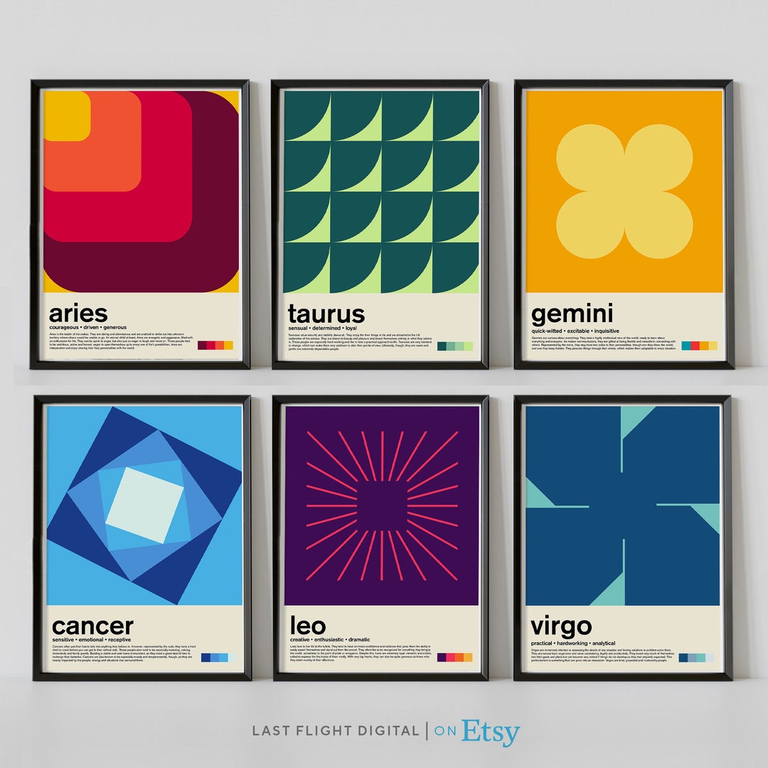 Zodiac Print, Set of 6, Astrology Poster, Zodiac Poster, Astrology ...