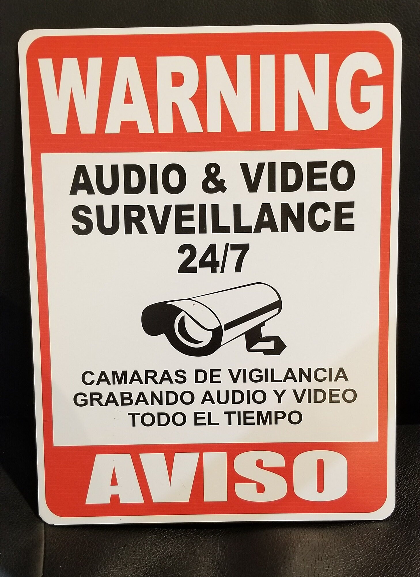 AVISO Spanish English Surveillance Sign Warning Security Cctv Audio ...