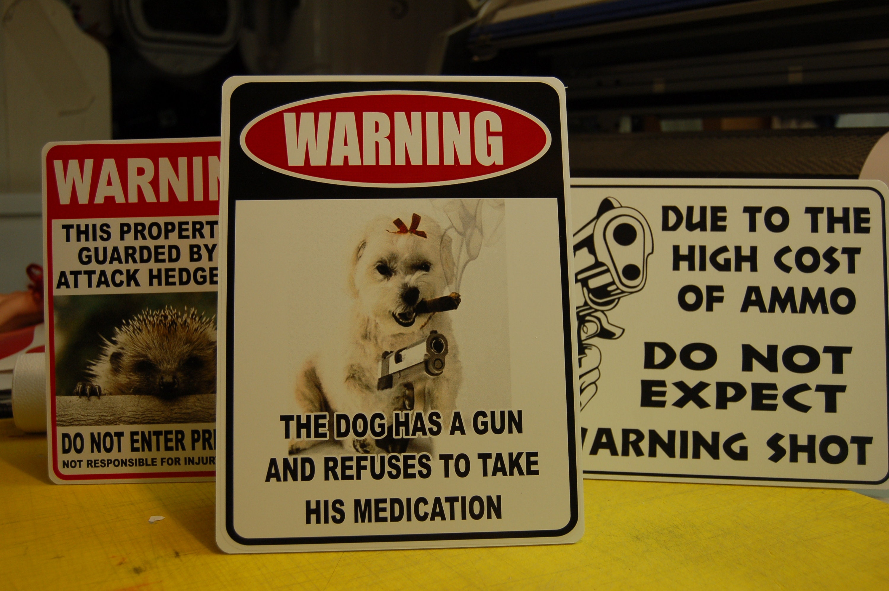 Guard Dog Security Warning Sign Funny Novelty Gun Protection Home ...