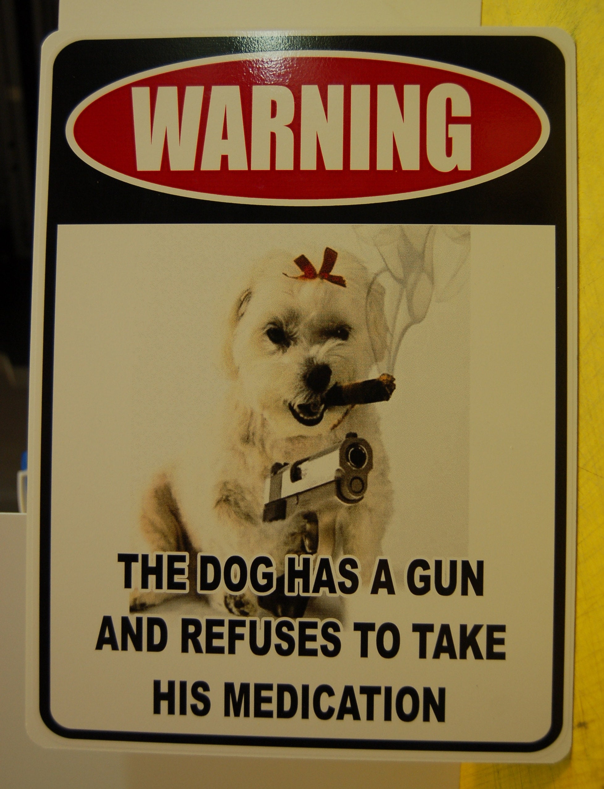 Guard Dog Security Warning Sign Funny Novelty Gun Protection Home ...