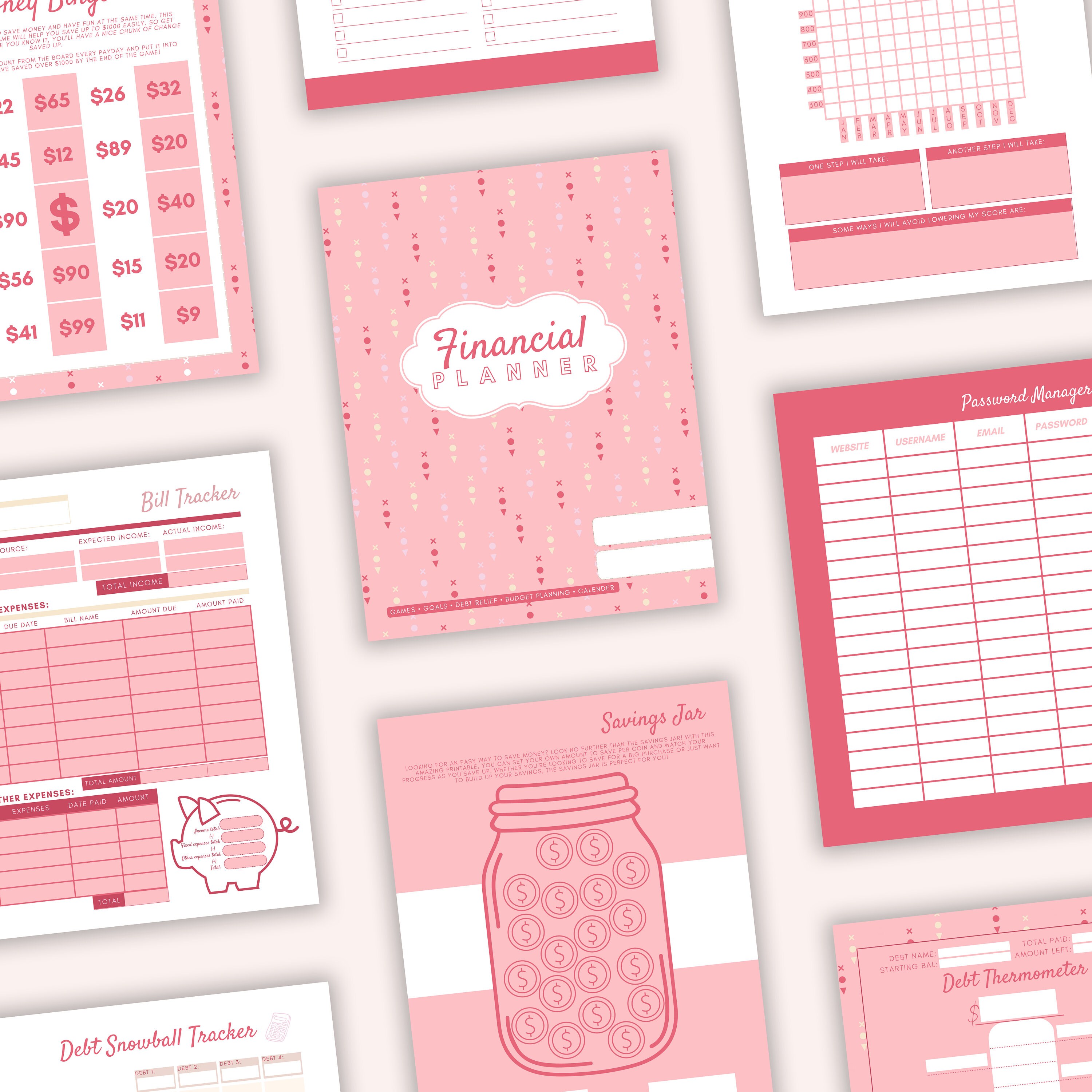 Monthly Budget Planner Printable, Pink Theme, Monthly Bills Tracker, US ...