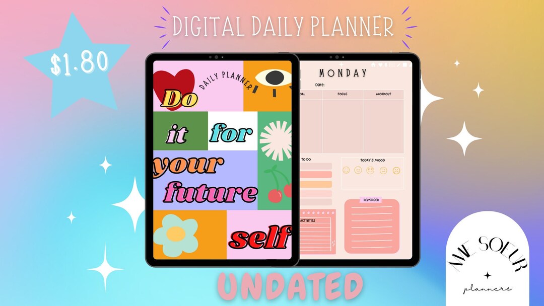 UNDATED Cute Digital Daily Planner (goodnotes & Notability Planner ...