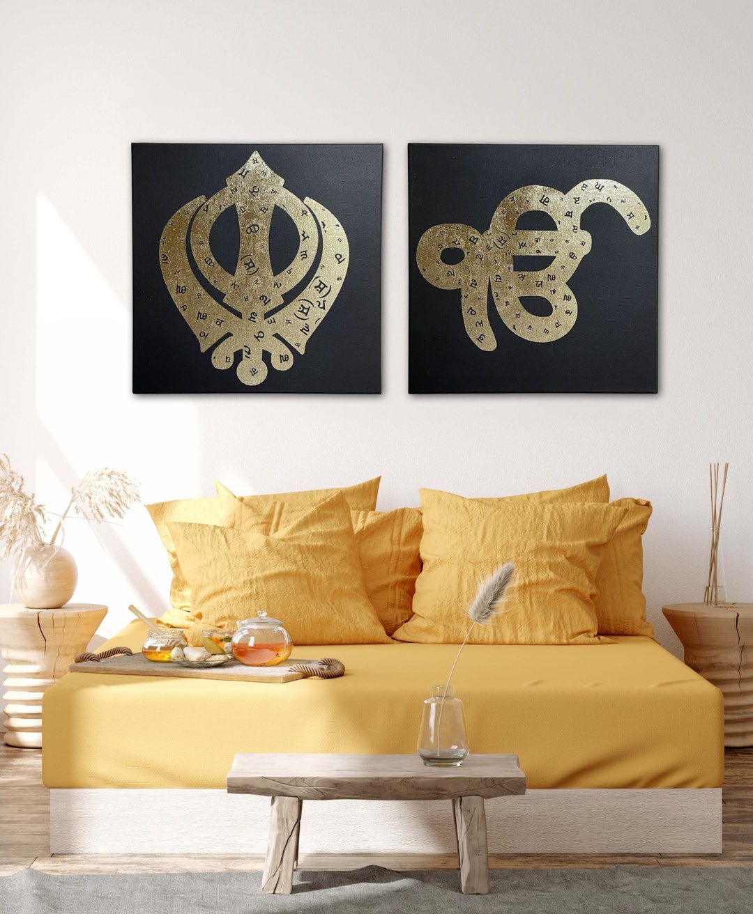 Khanda, Ek Onkar, Punjabi Letters, Set of Two, Sikh Wall Art, Sikh Home ...