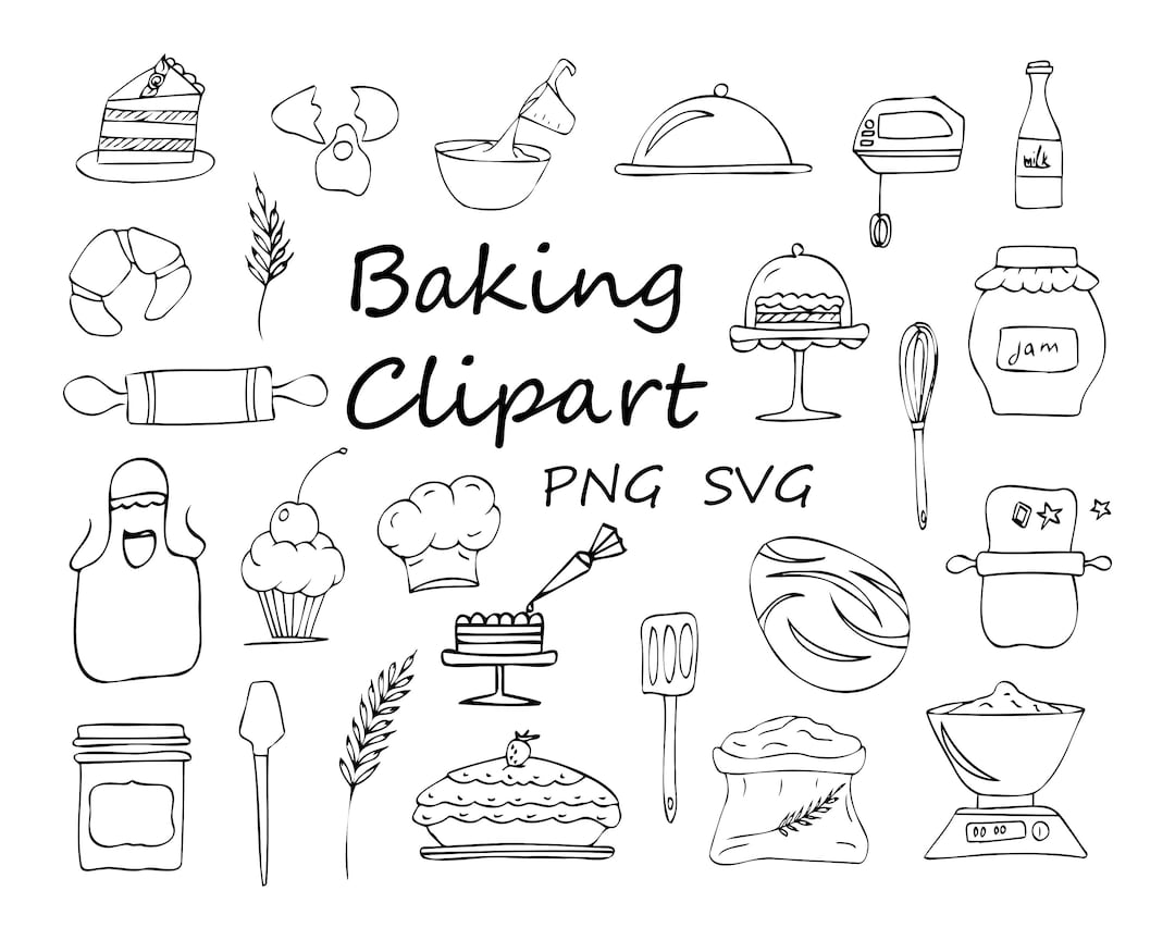 Baking Clipart, Line Art SVG Clipart, Kitchen Set PNG Clipart, Instant ...