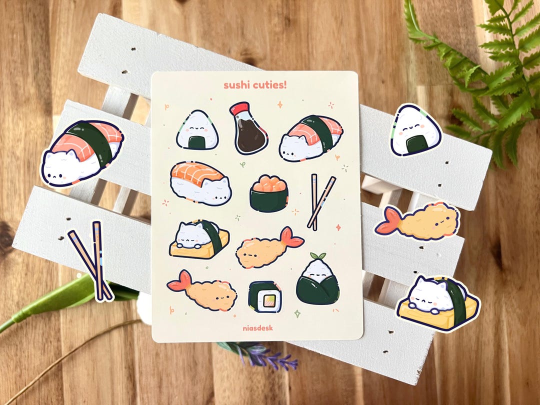 Sushi Cuties Sticker Sheet | Cute Stickers | Food Stickers | Kawaii ...