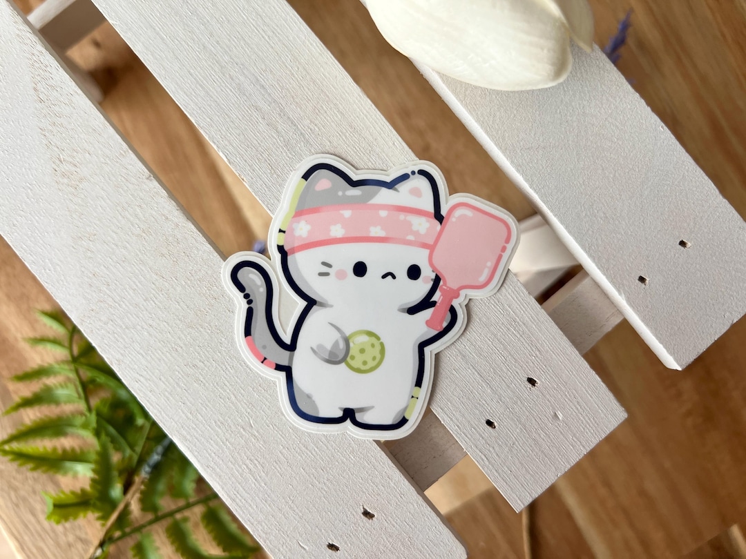Pickleball Kitty Sticker | Weatherproof Glossy Die-cut Sticker ...
