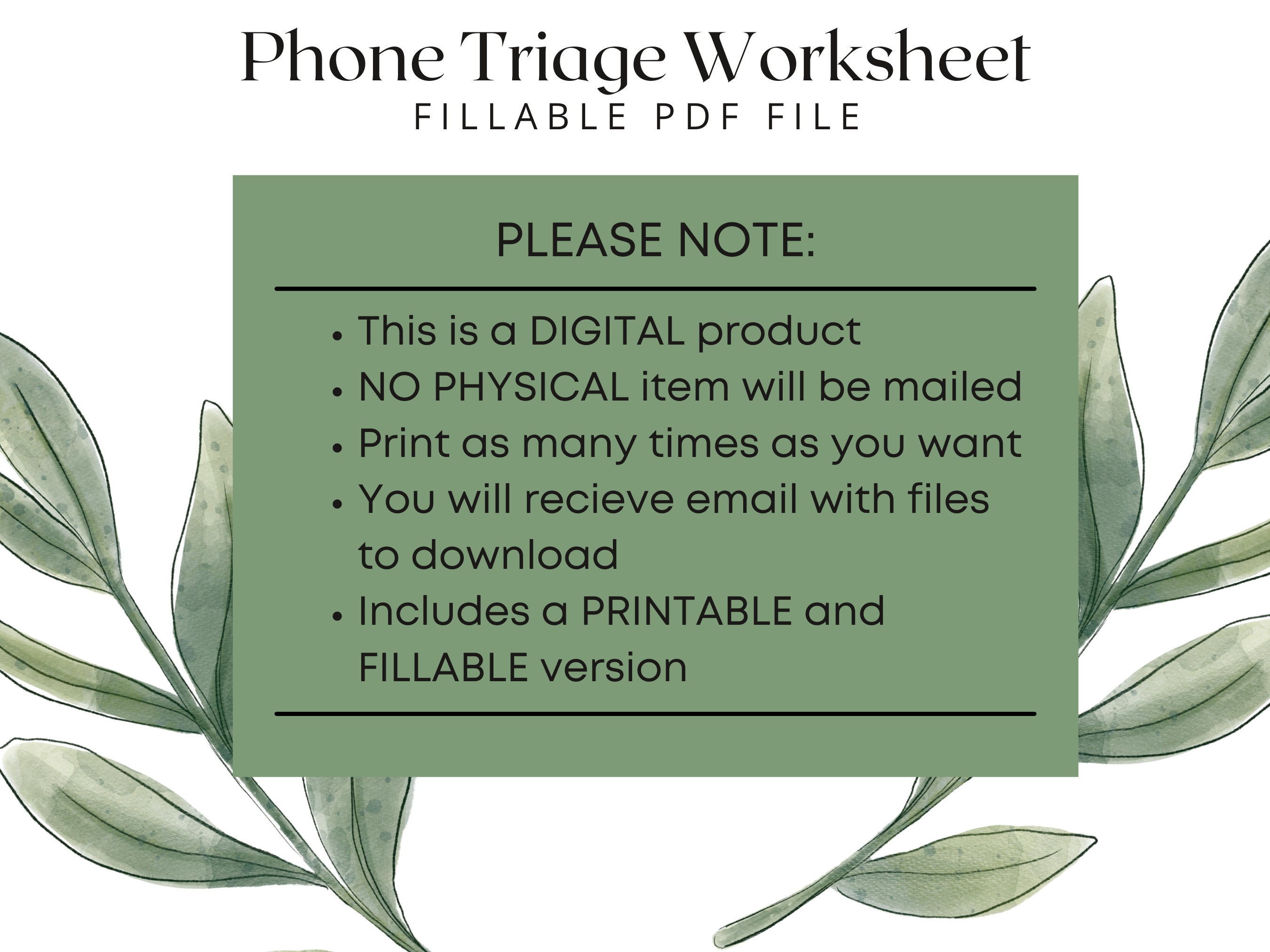 Telephone Triage Nurse Worksheet, Fillable PDF, Clinic Nurse Phone ... Telephone Triage Nurse Worksheet, Fillable PDF, Clinic Nurse Phone ...