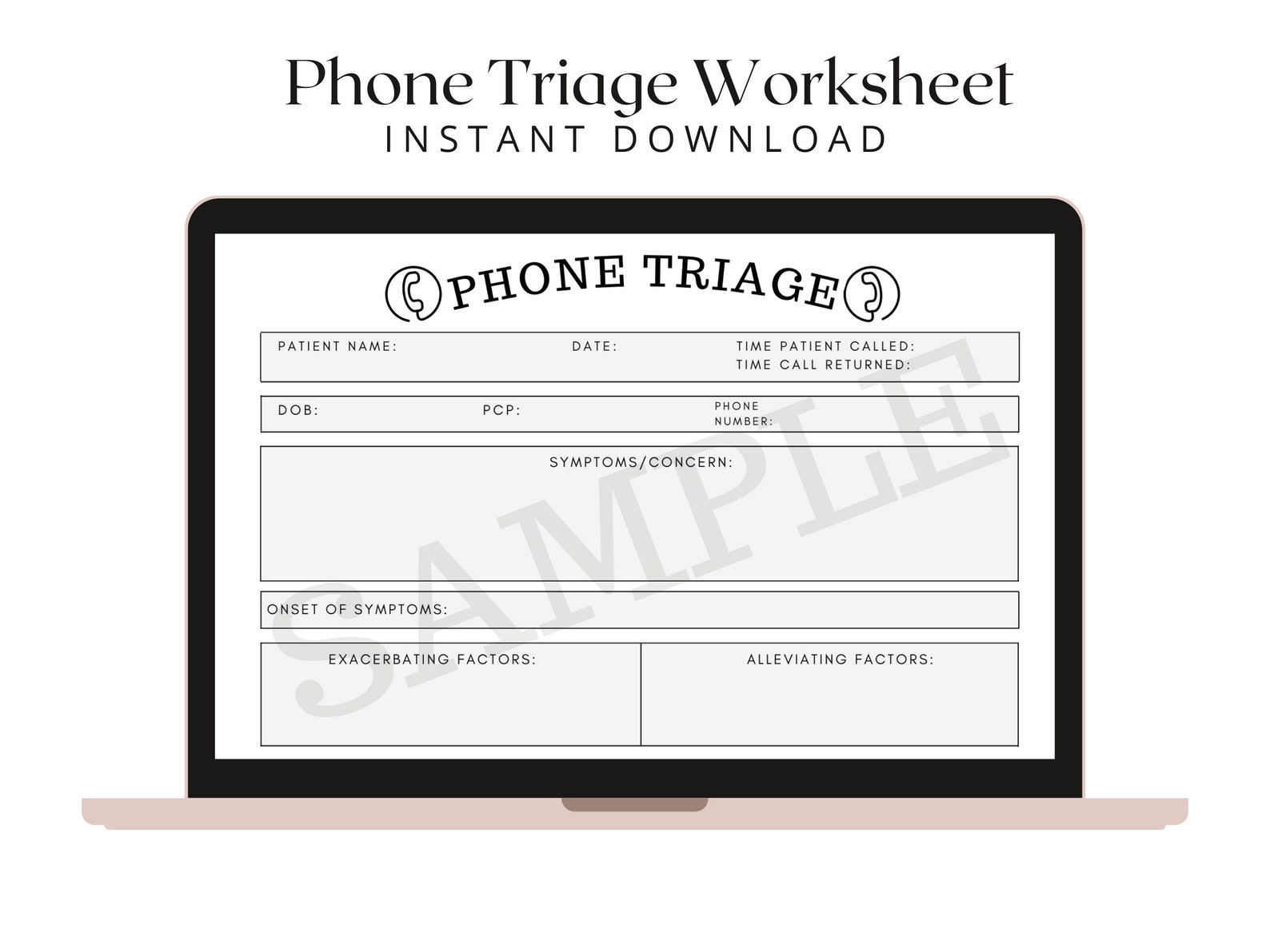 Telephone Triage Nurse Worksheet, Fillable PDF, Clinic Nurse Phone ...