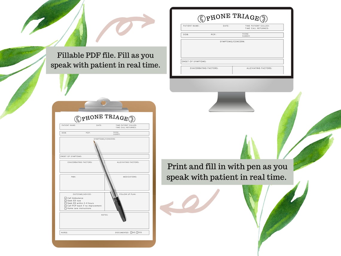 Telephone Triage Nurse Worksheet Fillable PDF Clinic Nurse - Etsy
