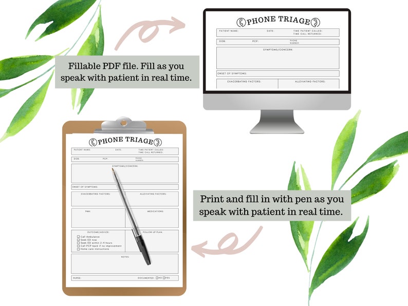 Telephone Triage Nurse Worksheet Fillable PDF Clinic Nurse - Etsy