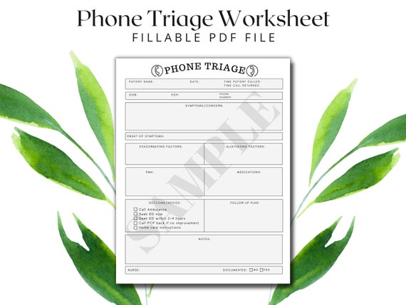 Telephone Triage Nurse Worksheet Fillable PDF Clinic Nurse - Etsy