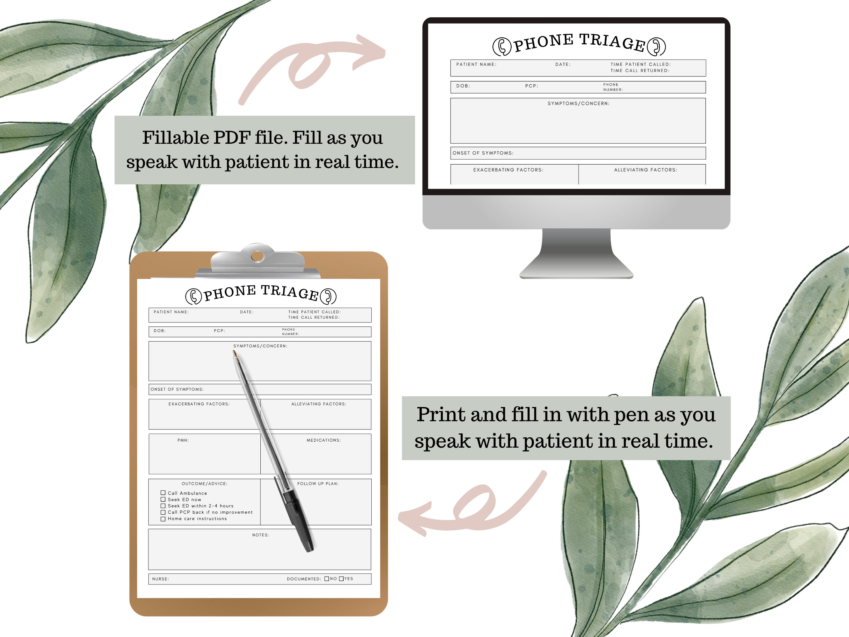 Telephone Triage Nurse Worksheet, Fillable PDF, Clinic Nurse Phone ... Telephone Triage Nurse Worksheet, Fillable PDF, Clinic Nurse Phone ...