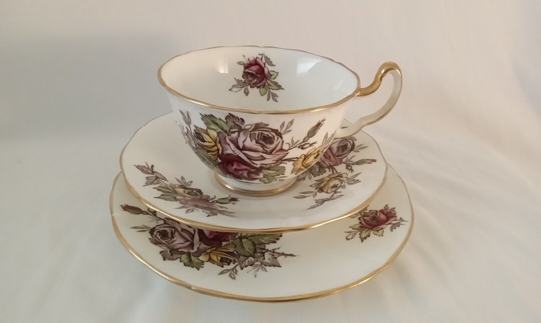 Vintage Adderley Tea Cup and Saucer With Plate Set Flowers Roses Pink ...
