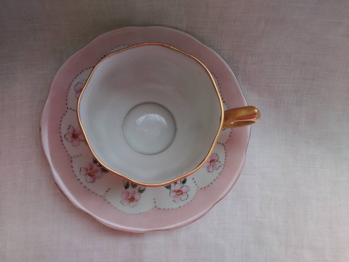 Vintage Tea Cup Pink Flowers White With Gold Trim Los Angeles - Etsy