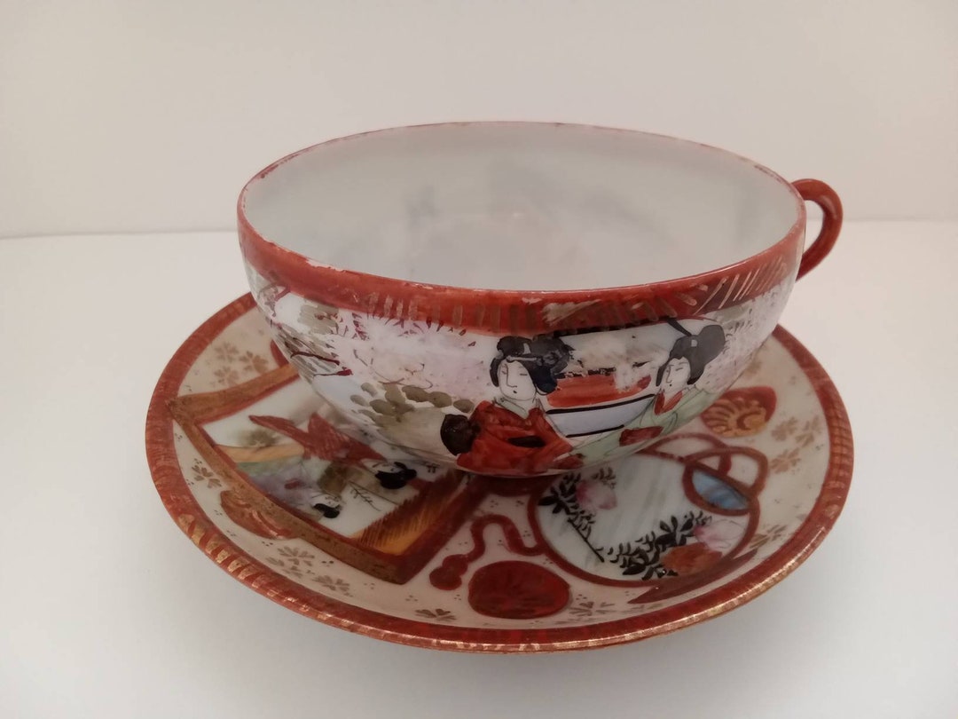 Vintage Geisha Girls Red Trim Gold and White Tea Cup and Saucer - Etsy