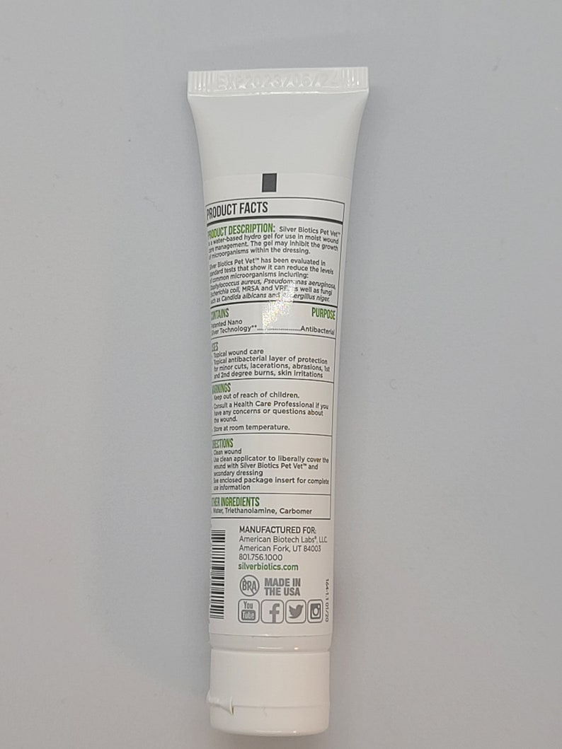 American Biotech Labs Silver Biotics Pet Vet First Aid Gel 1.5 Oz Wound ...