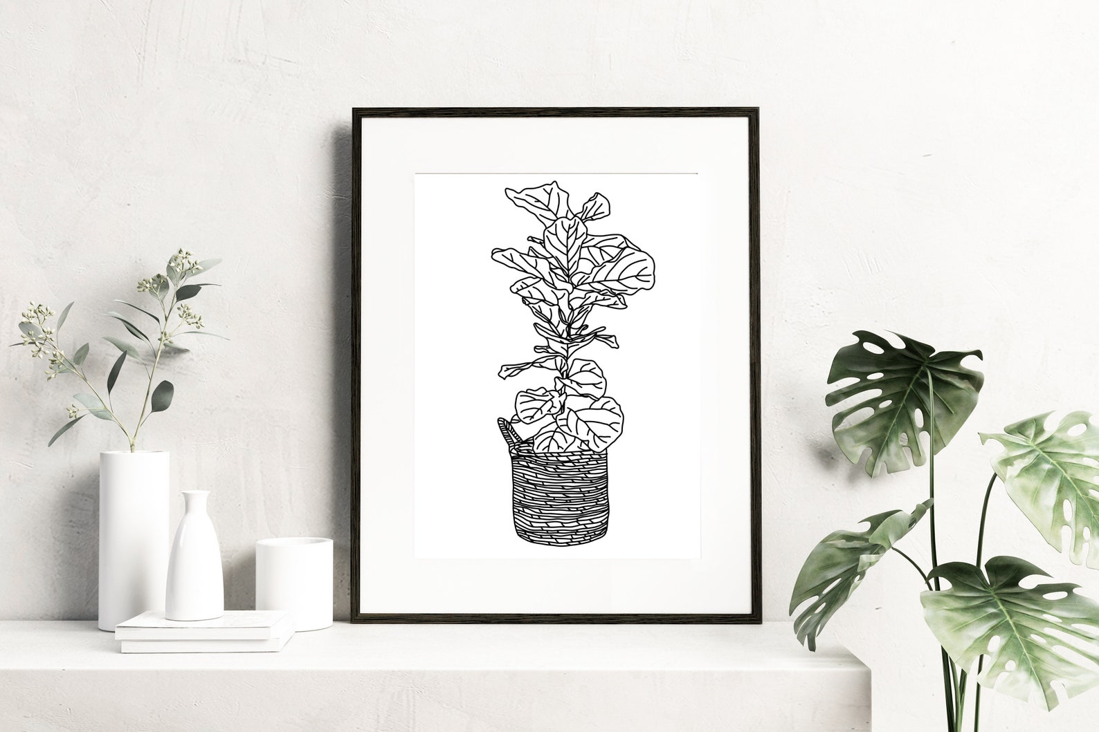 Printable Fiddle Leaf Fig Line Art DIGITAL DOWNLOAD Black and White ...