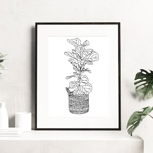 Printable Fiddle Leaf Fig Line Art DIGITAL DOWNLOAD Black and White ...