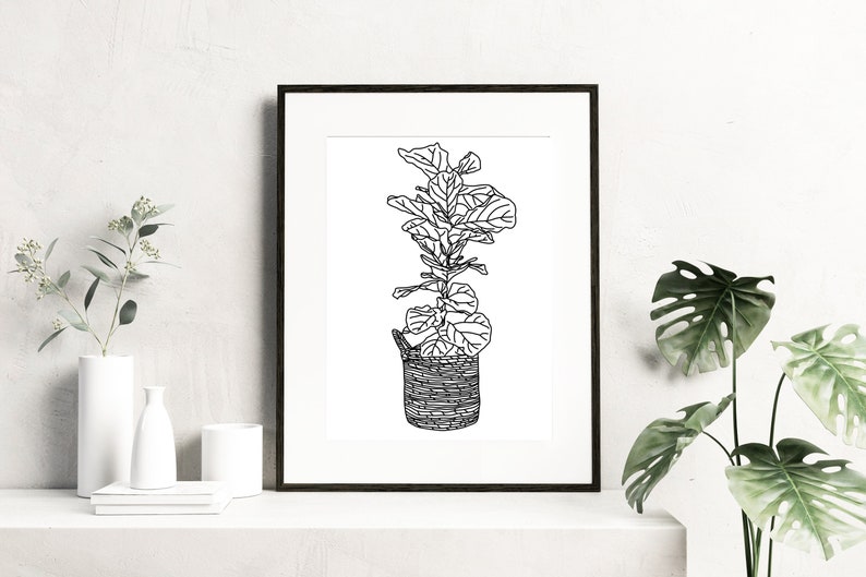 Printable Fiddle Leaf Fig Line Art DIGITAL DOWNLOAD Black and White ...