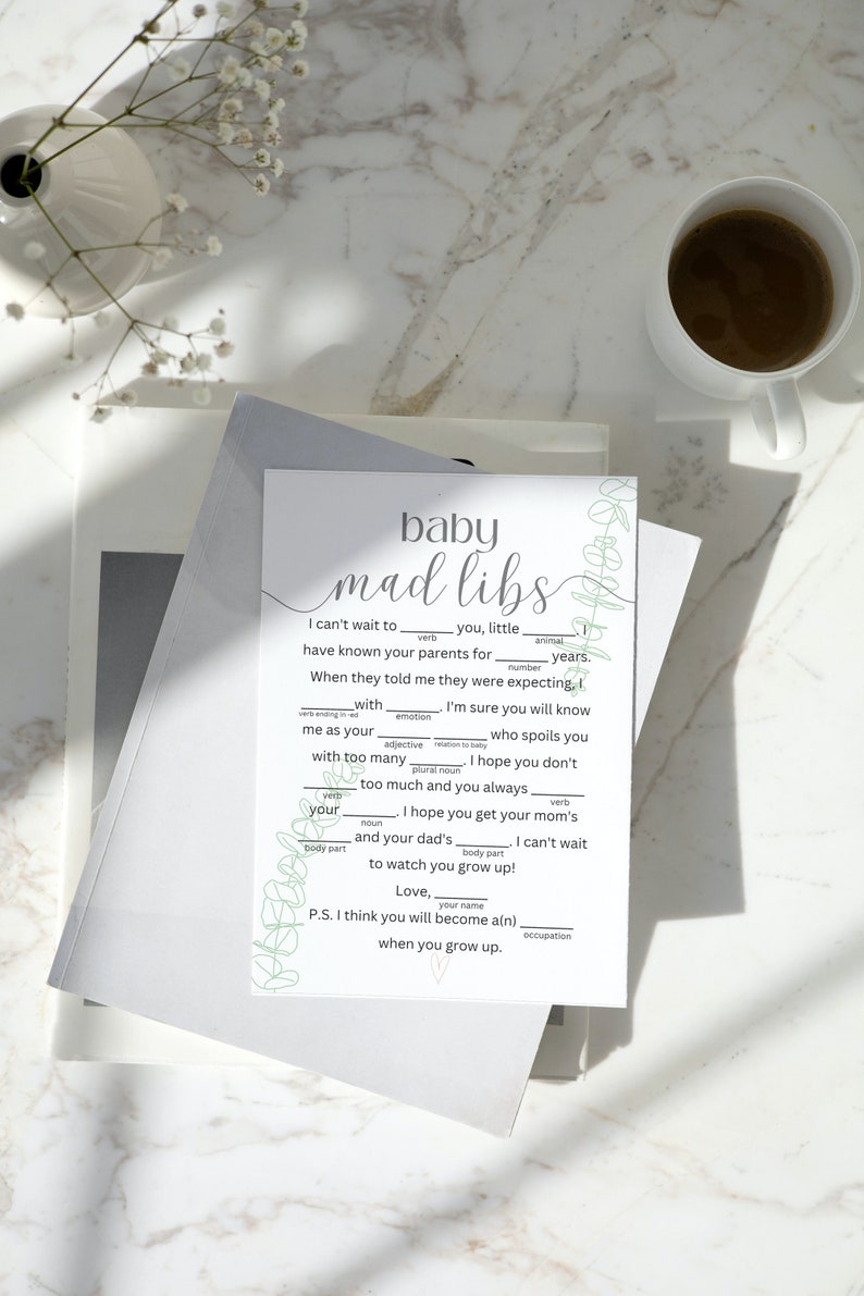 Baby Shower Mad Libs Game|| Nature Baby Shower, Minimalist Baby Shower ...
