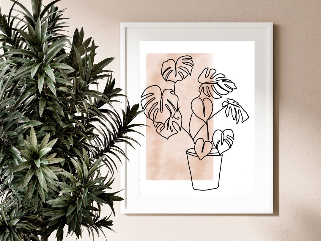 Printable Monstera Line Art DIGITAL DOWNLOAD With Color Block ...