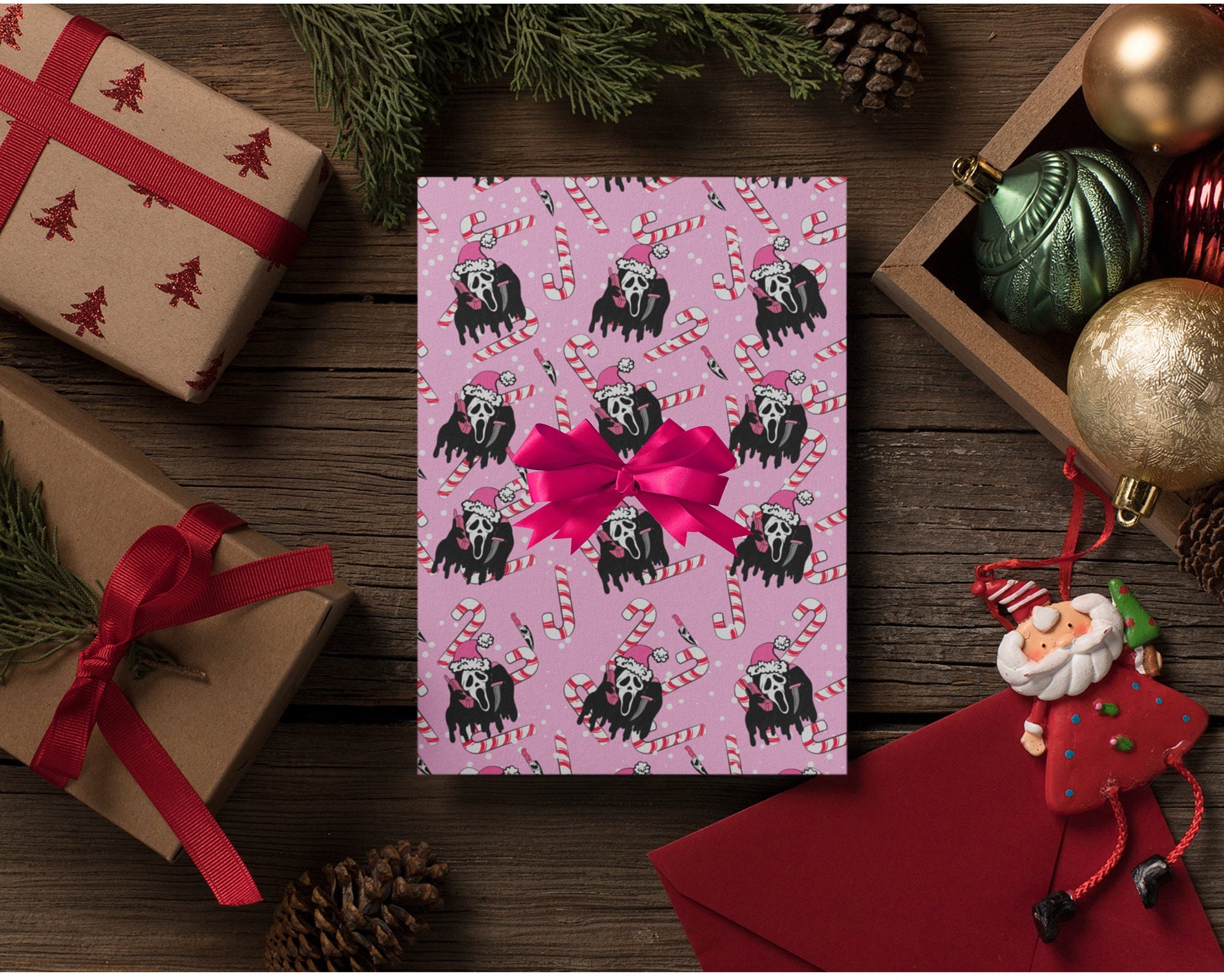 Scream Ghostface Holiday Christmas Wrapping Paper Designed & Sold By Gusta