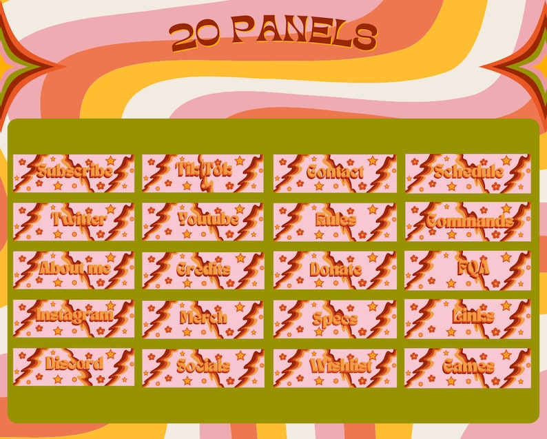 Retro Groovy 70s 60s Vibes Twitch Package | Static Stream Overlays ...