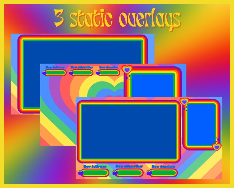 Retro Rainbow Groovy Vibes Twitch Vtuber Package Animated Scenes, Static Stream Overlays and ...