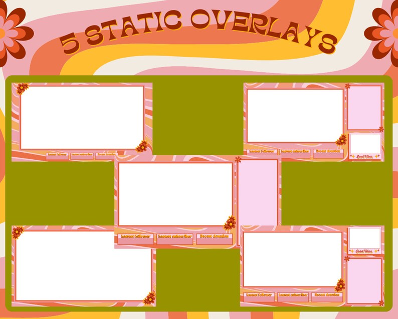 Retro Groovy 70s 60s Vibes Twitch Package | Static Stream Overlays, Animated Scenes and Panels ...