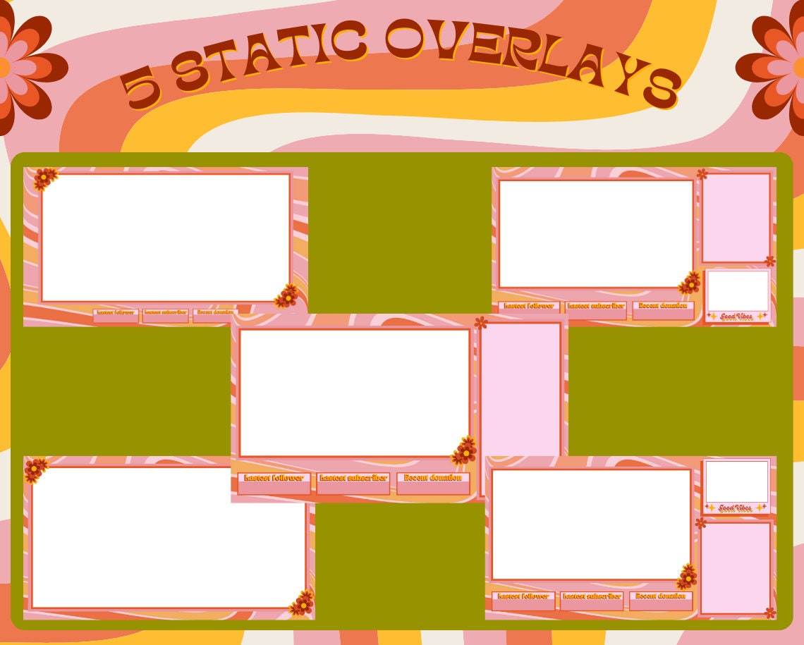 Retro Groovy 70s 60s Vibes Twitch Package | Static Stream Overlays ...