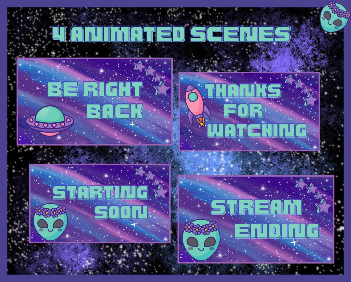 Cute Kawaii Aqua Alien Twitch Package | Blue and Purple | Animated ...