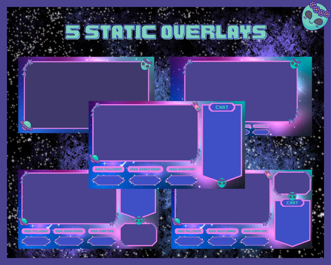 Cute Kawaii Aqua Alien Twitch Package | Blue and Purple | Animated ...